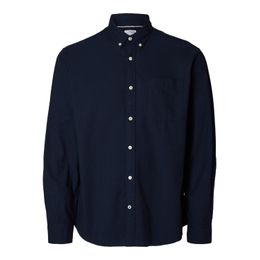 Langarmhemd Selected "SLHREG-MAT OX LS SHIRT D", Herren, Gr. L, N-Gr, schwarz sapphire, Web, Obermaterial: 100% Baumwolle, unifarben, regular fit, 2-Knopf-Manschette, Hemden