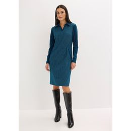 bonprix Jacquard Kleid mit Kontrastkragen, petrol, Gr.36/38 (S), elegantes Jaquard-Kleid mit Kontrastkragen