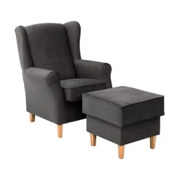 Tchibo - Ohrensessel &raquo;Luke&laquo; inkl. Hocker - 77x86x103cm - anthrazit - Polyester / Buchenholz