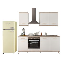 respekta-Premium-Retro-K&uuml;chenblock - 265x60x215cm - braun - Kunststoff / Edelstahl