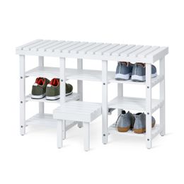Tchibo - Schuh-Sitzbank mit Klapptritt - 90x32x55cm - wei&szlig; - Eukalyptus-Massivholz / Stahl