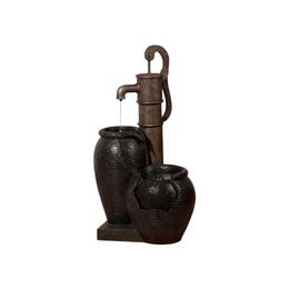 Dobar Gartenbrunnen mit Handpumpe und LEDs - 47,5x38,5x84cm - dunkelgrau - Polyresin