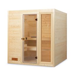 Weka-Massivholz-Liegesauna mit Fronteinstieg - naturfarben