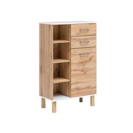 Schildmeyer-Bad-Highboard &raquo;HB 670 Wido&laquo; - 67x35x114,5cm - silber - Holz / Eichenholz / Metall