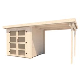 Weka Ger&auml;tehaus mit Doppelfl&uuml;gelt&uuml;r und Anbau - 452x237x206cm - braun - Holz / Fichtenholz / Glas