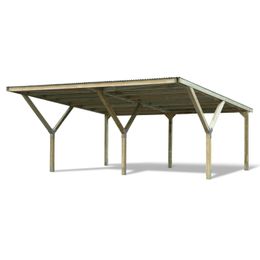 Weka-Y-Doppel-Carport mit Flachdach - 594x606x250cm - grau - Holz / Holz / Kunststoff