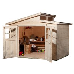 Weka-Gartenhaus mit versetztem Satteldach - 327x231x252cm - grau - Holz / Fichtenholz / Glas