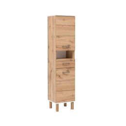 Schildmeyer-Bad-Hochschrank &raquo;H 400 Wido&laquo; - 40,5x35x178,5cm - silber - Holz / Eichenholz / Metall
