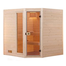 Weka Massivholz-Liegesauna mit Eckeinstieg inkl. 9 kW-Ofen - naturfarben
