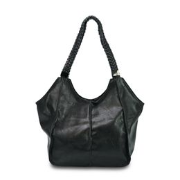 Schultertasche Harpa "ZOELLA", Damen, Gr. B/H/T: 28cm x 34cm x 56cm, schwarz, Polyurethan (PU), unifarben, Taschen Schultertasche, geflochtene Henkel