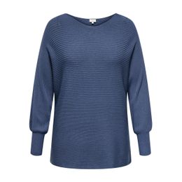 Strickpullover Only CARMAKOMA "CARNEW ADALINE LIFE L/S PULLOVER KNT", Damen, Gr. M, vintage indigo, Strick, Obermaterial: 80% Viskose, 20% Nylon, unifarben, normal normal, Rundhals, Pullover Strickpullover, Viskosemischung