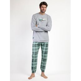 LOIS Jeans Lois Pyjama "Vintage Car" in Hellgrau/ Gr&uuml;n - 55% | Gr&ouml;&szlig;e L | Herren-waesche