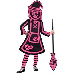 Amscan 4tlg. Kost&uuml;m "Stick Witch" in Pink/ Schwarz - 42% | Gr&ouml;&szlig;e 128-140 | Kinder-blazer