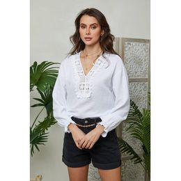 Lin Passion Bluse in Wei&szlig; - 64% | Gr&ouml;&szlig;e 40/42 | Damen-blusen