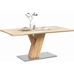 Livetastic Esstisch, Buche, Holz, Metall, Kernbuche, massiv, rechteckig, eckig, S&auml;ule, 90x76x180 cm, Esszimmer, Tische, Esstische
