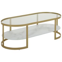 Livetastic Couchtisch, Wei&szlig;, Gold, Metall, Glas, oval, Flachrohr, 55x40x120 cm, Wohnzimmer, Wohnzimmertische, Couchtische