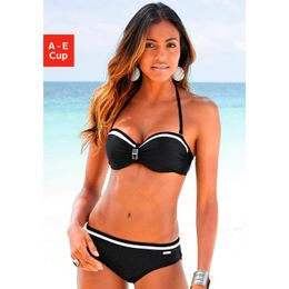 Lascana Damen Lascana B&uuml;gel-Bandeau-Bikini mit Kontrastdetails schwarz 34, Cup A