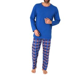 Normann Schlafanzug Pyjama langarm Mix & Match karierter Jersey Hose - 61009 in blau | Gr.: 48