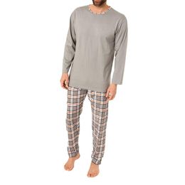 Normann Schlafanzug Pyjama langarm Mix & Match karierter Jersey Hose - 61010 in grau | Gr.: 56