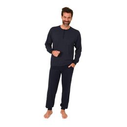Normann Langarm Schlafanzug Pyjama B&uuml;ndchen Alloverprint 125 101 90 514 in marine | Gr.: 48