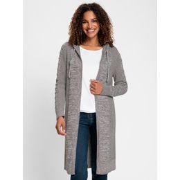 Longstrickjacke Casual Looks, Damen, Gr. 36, grau (steingrau, wei&szlig;, meliert), 50% Baumwolle, 50% Polyacryl, unifarben, Strickjacken Longstrickjacke