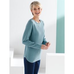 WITT Damen Baumwollpullover mit &uuml;berlappendem Saum, aqua, Gr&ouml;&szlig;e 50