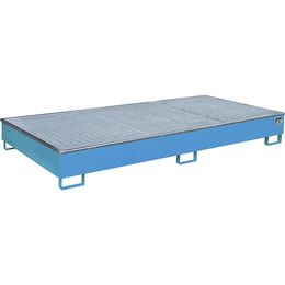 eurokraft pro Regal-Bodenwanne mit PE-Einsatz, mit Rost, 540 l, LxBxH 2665 x 1315 x 305 mm, blau