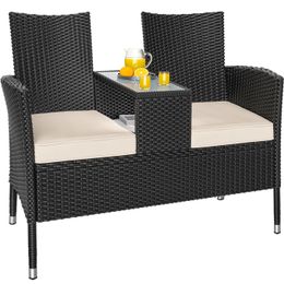 Casaria Polyrattan Kino Bank Schwarz 143x55x88cm