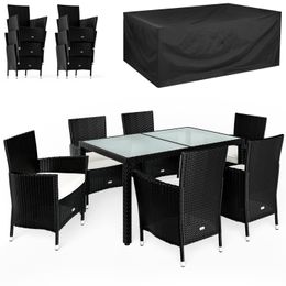 Casaria Polyrattan Garten-Sitzgruppe 7-tlg Schwarz/Creme + Abdeckplane