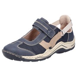 Rieker Damen Klettschuh, Gr. 36, blau, Nubuklederimitat, Textil, Schuhe, Schlupfschuh, Slip on Sneaker mit farblich abgesetzten Ziern&auml;hten