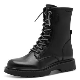 Tamaris Damen Schn&uuml;rstiefelette, Gr. 41schwarz, Lederimitat, unifarben, Basic, Schuhe, Blockabsatz, Schn&uuml;rboots mit gl&auml;nzenden, elastischen