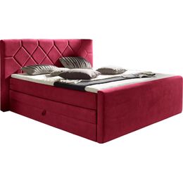 Boxspringbett Home Affaire, B:180cm L:221cm, rot, Kunststoff, Massivholz, Stoff, Komplettbetten, "Atlanta", inklusive Topper und Bettkasten