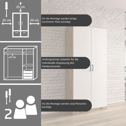 Mehrzweckschrank Rauch, B:47cm H:197cm T:41cmeiche artisan, alpinwei&szlig;, griffe graumetallic, Holzwerkstoff, K&uuml;che, Schr&auml;nke, "Garderobe Kleiderschrank