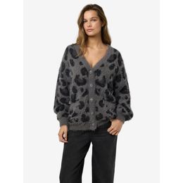 Noisy may Damen Strickjacke "NMFLYNN L/S V-NECK KNIT CARDIGAN NOOS"charcoal gray pattern:leo, Gr. XL, animal-print, gemustert, Strick, Obermaterial: