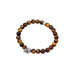 Kuzzoi Damen Armband "Tigerauge Totenkopf Bead Steinarmband 925 Silber", 19cm, ohne Stein, Silber 925 (Sterlingsilber), braun, Silber 925