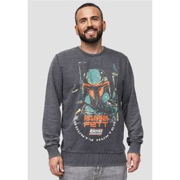 Recovered Herren Sweatshirt "Star Wars Boba Fett", grau, Gr. S, bedruckt, 100% Baumwolle, Sweatshirts, im lockeren Schnitt
