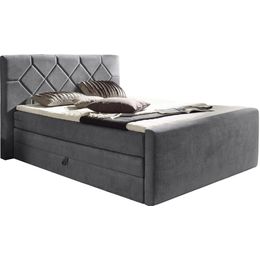 Boxspringbett Home Affaire, B:160cm L:221cm, grau, Kunststoff, Massivholz, Stoff, Komplettbetten, "Atlanta", inklusive Topper und Bettkasten