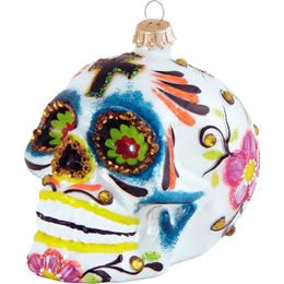 Christbaumschmuck "Totenkopf, Weihnachtsdeko, Christbaumschmuck", B:5,5cm H:6,5cm T:5cm, bunt, KREBS GLAS LAUSCHA, Weihnachtsbaumschmuck,