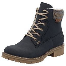 Rieker Damen Winterstiefelette, Gr. 36, blau, Nubuklederimitat, Textil, Schuhe, Schn&uuml;rboots, Stiefelette mit wasserabweisender RiekerTEX-Membran