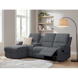 Ecksofa Home Affaire, B:240cm H:105cm T:155cm, grau, Wohnzimmer, Sofas, "NAPORI Multimediasofa, 3er Kinosessel XXL, L-Form, Cord", Kinosofa mit