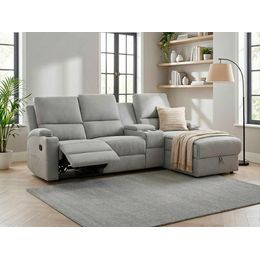 Ecksofa Home Affaire, B:240cm H:105cm T:155cm, grau, Wohnzimmer, Sofas, "NAPORI Multimediasofa, 3er Kinosessel XXL, L-Form, 3 Bezugsstoffe", Kinosofa