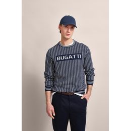 Bugatti Herren Strickpullover, blau, Gr. XXL, gepunktet, 100% Baumwolle, Pullover, mit pr&auml;sentem Logo-Print