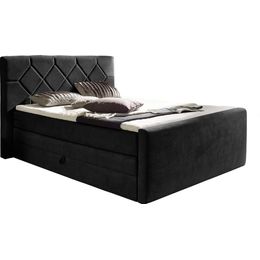 Boxspringbett Home Affaire, B:120cm L:221cm, schwarz, Kunststoff, Massivholz, Stoff, Komplettbetten, "Atlanta", inklusive Topper und Bettkasten