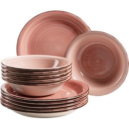 OTTO HOME Tafelservice "Teller Set, Geschirr-Set Bell Tempo", 12 Stk., orange, Geschirr-Sets, rustikale Holzoptik mit Spiraldekor, 12 Teile, f&uuml;r 6