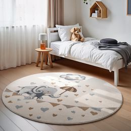Villeroy & Boch Kinderteppich VILLEROY & BOCH, H:9mm &Oslash;:160cmcreme, mulitfarben, Polypropylen, Teppiche, "Walk like an Elephant Rainy", Spielteppich weich,