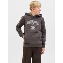 Jack & Jones Jungen Kapuzensweatshirt "JJARI BRANDING SWEAT HOOD JNR"pavement, Gr. 140, JACK & JONES JUNIOR, bedruckt, angeraute Sweatware, Obermaterial: 60%
