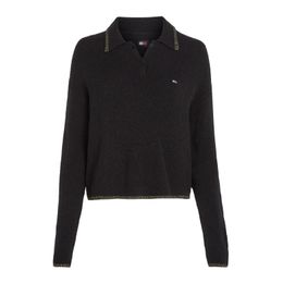 Tommy Jeans Damen Strickpullover "TJW GLITTER POLO SWEATER", schwarz, Gr. L, gl&auml;nzend, Strick, Obermaterial: 50% Wolle, 36% Polyamid, 10% Yak, 4%