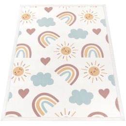 Kinderteppich Paco Home, B:160cm H:24mm L:220cm, bunt, Polyester, Teppiche, "Emilia 352", Kurzflor, Sonne, Wolken, Regenbogen, sehr weicher Flor