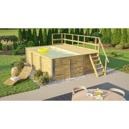 Rechteckpool Weka, B:309cm H:116cm L:416cmfolie sand, Schwimmbecken, "595 Gr.1 mit Sonnendeck und Technikraum", BxLxH: 309x416x116 cm. verschiedene