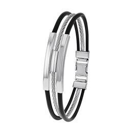 Amor Damen Armband "3-reihig", 21cm, Edelstahl Kautschukedelstahlfarben, schwarz, Edelstahl, Kautschuk, Armb&auml;nder